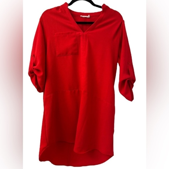 bebe | Dresses | Bebe Red Shirt Dress 34 Sleeves Size M | Poshmark